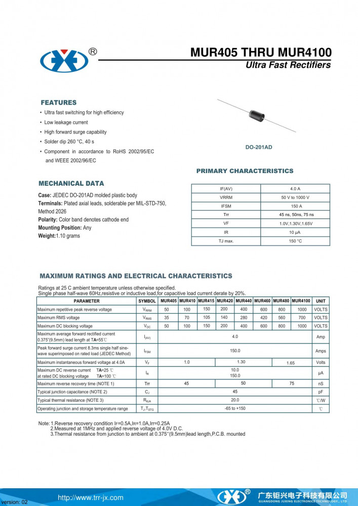 JUXING MUR460 datasheet page 1