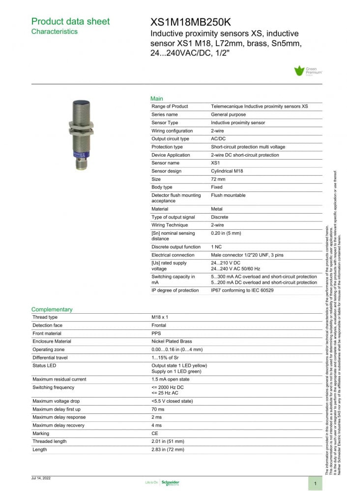 XS1M18MB250K technical document page 1