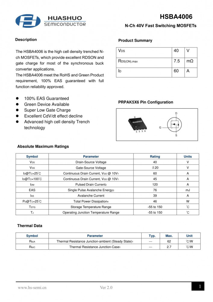 HSBA4006 datasheet page 1