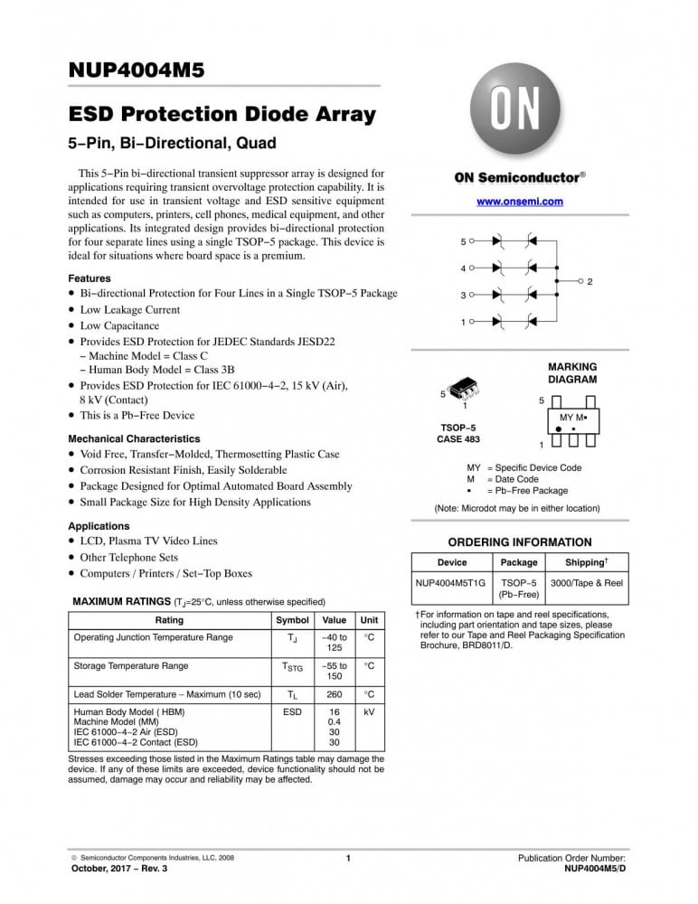NUP4004M5T1G datasheet page 1