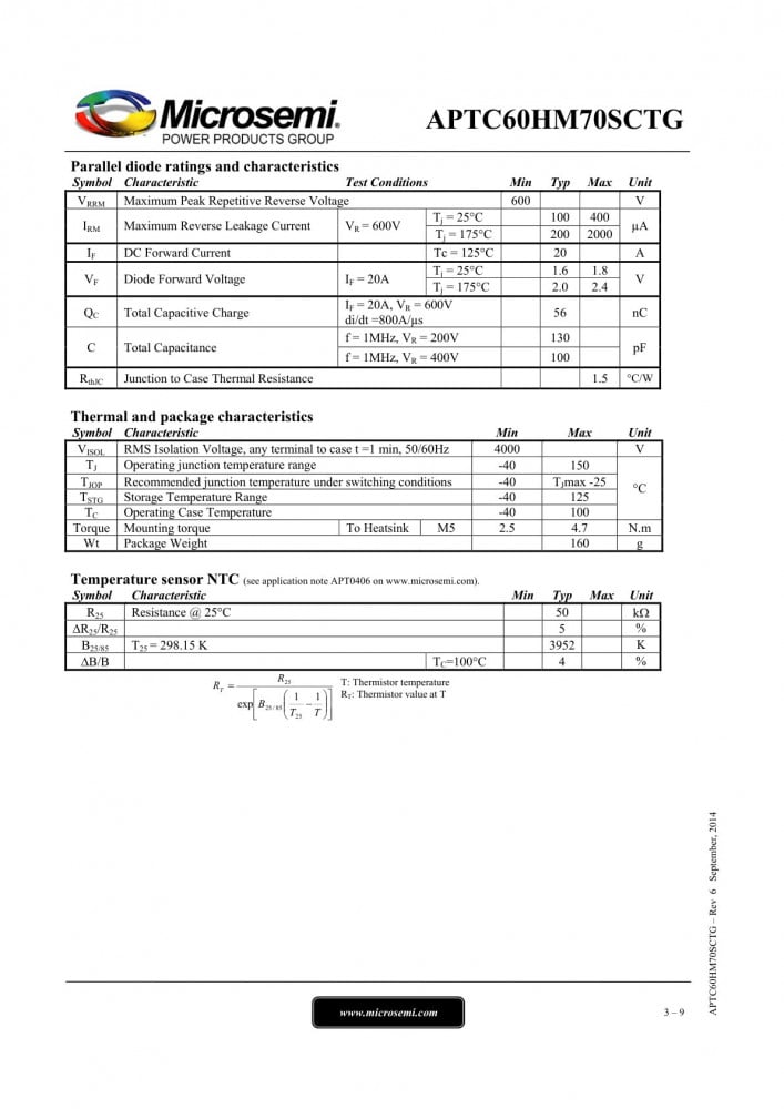 APTC60HM70SCTG technical document page 3