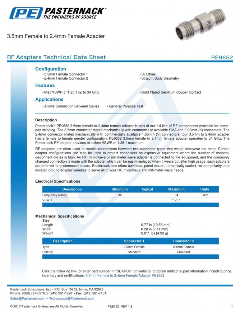 PE9652 technical document page 1