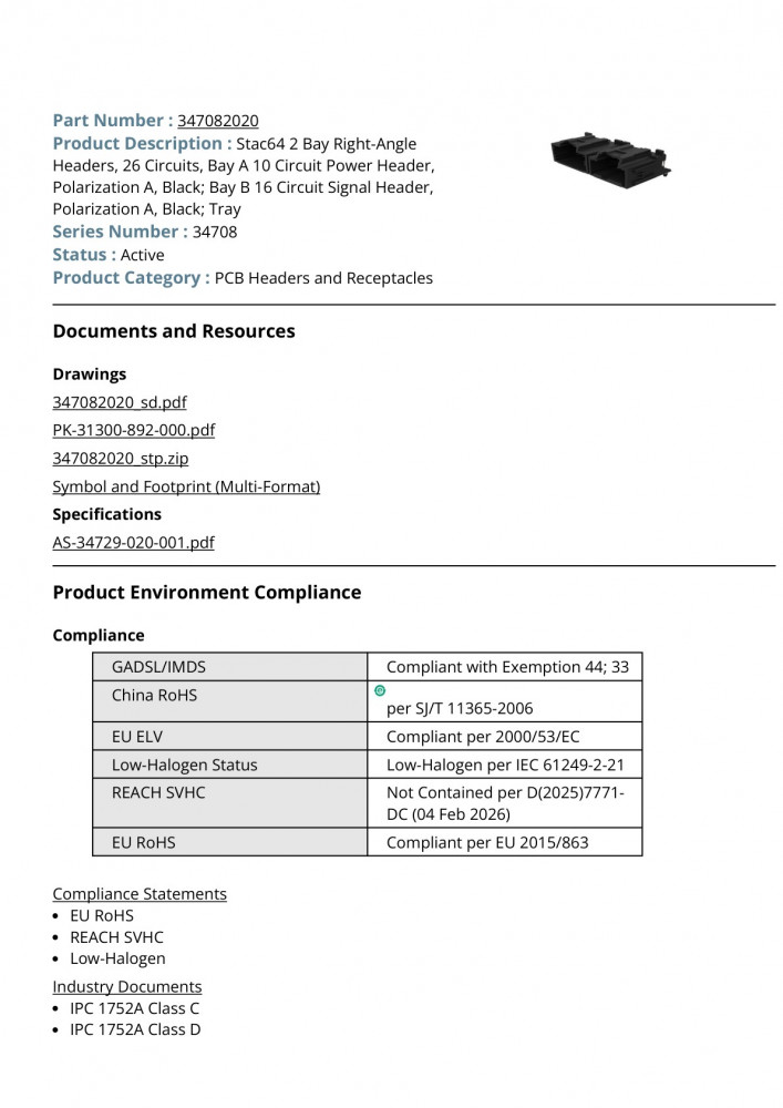 MOLEX 347082020 document preview, page 1