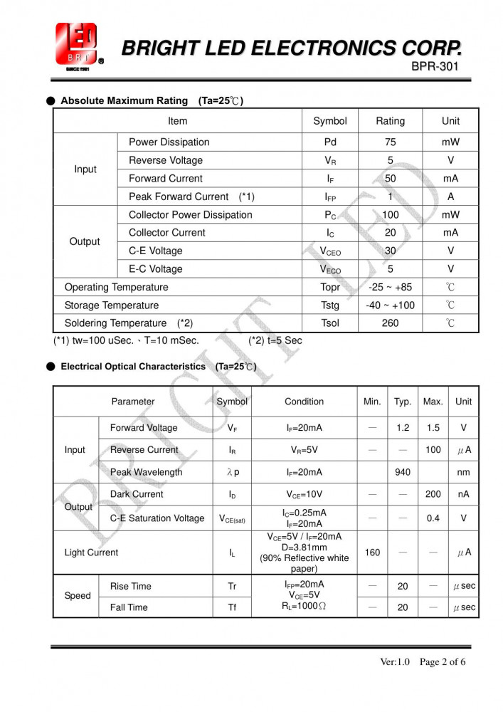 BPR-301 datasheet page 2