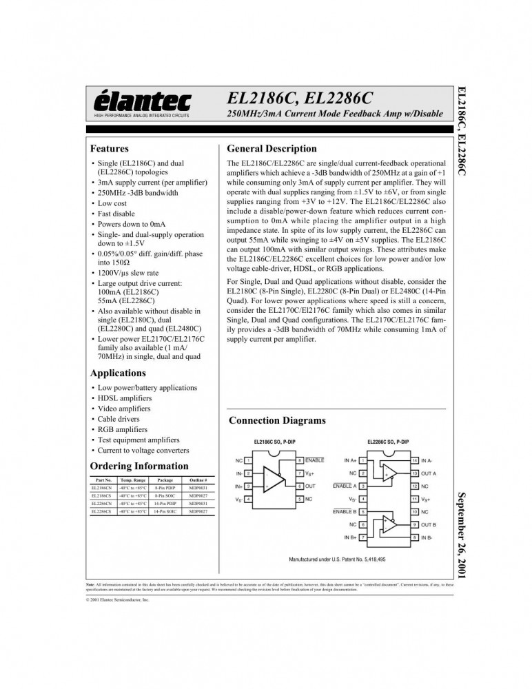 EL2186CN datasheet page 1