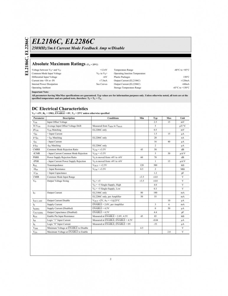 EL2186CN datasheet page 2