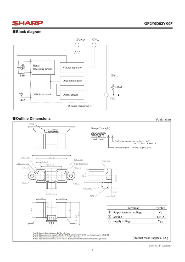 GP2Y0D02YK0F datasheet page 2