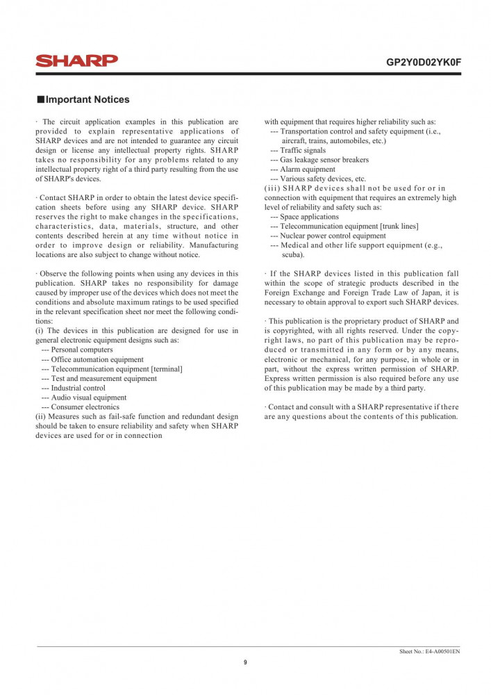 GP2Y0D02YK0F datasheet page 9