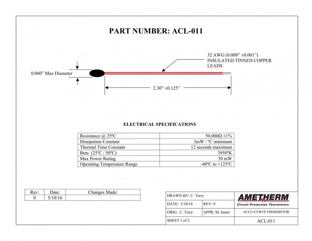 Ametherm ACL-011 datasheet page 1