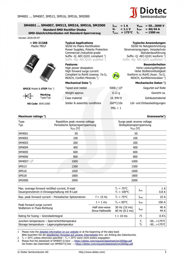 DIOTEC SM4001 datasheet page 1