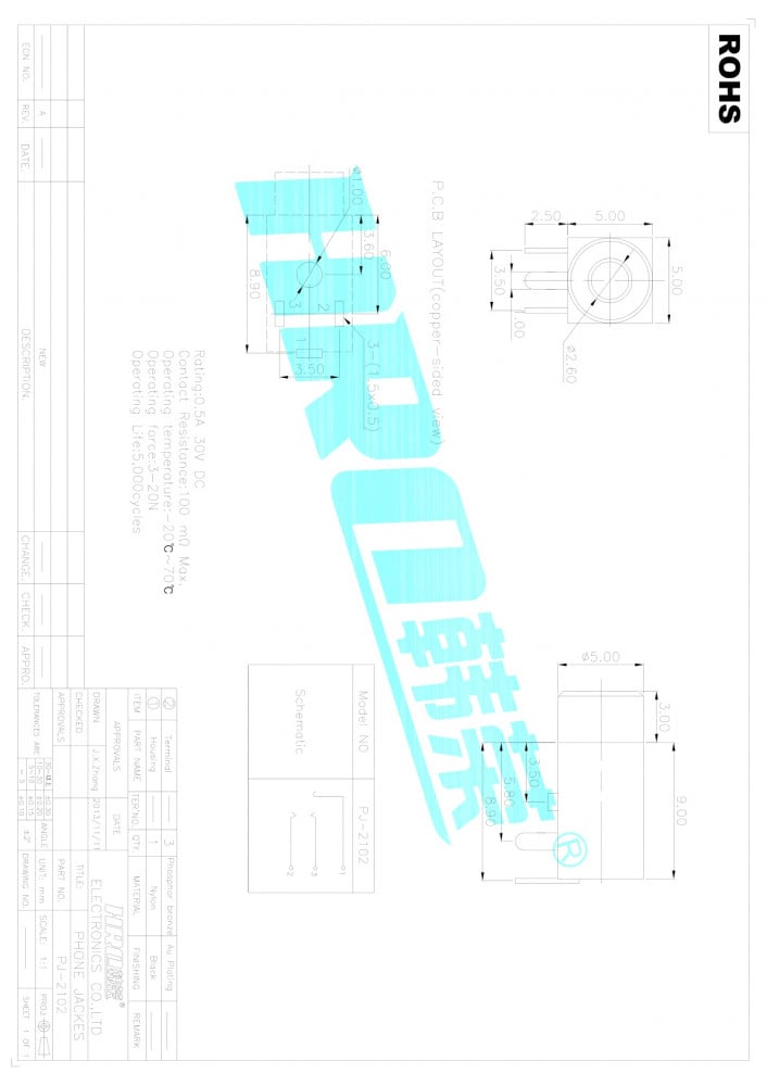 PJ-2102 series technical drawing page