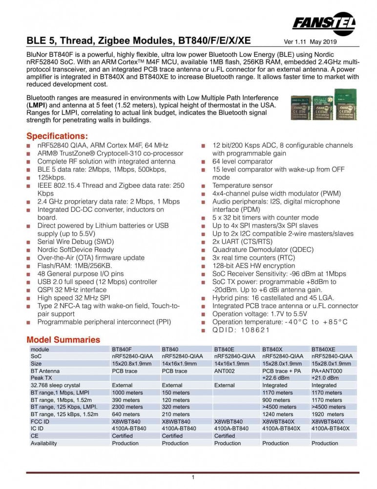 BT840X technical document page 1