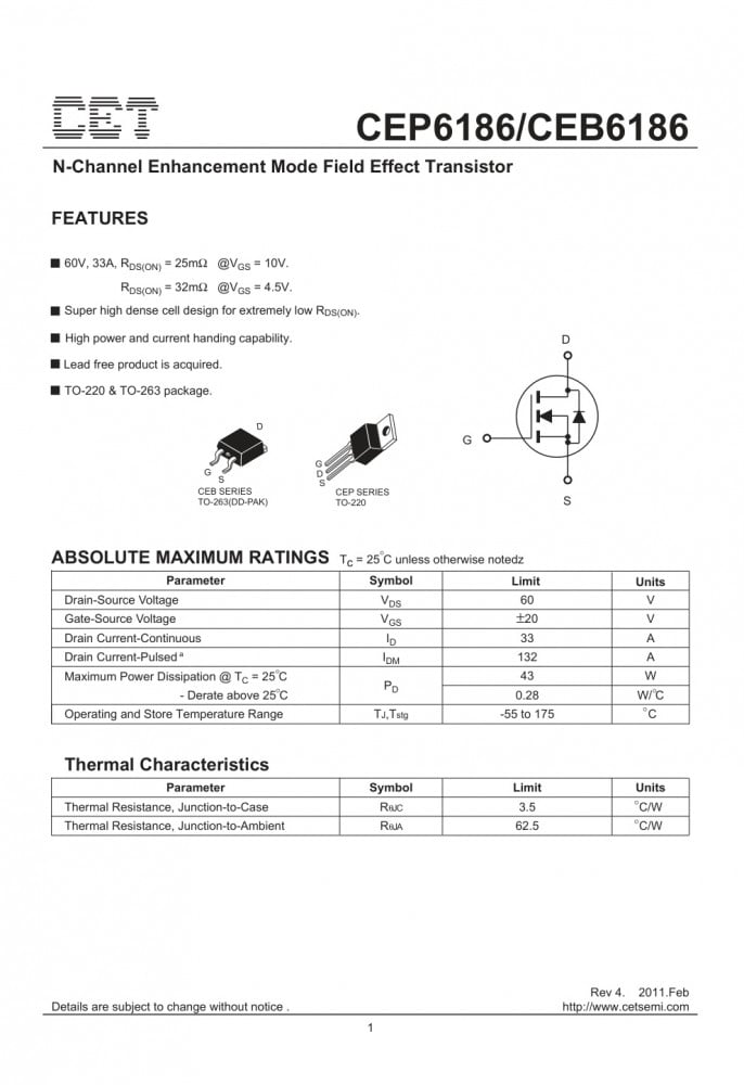 CEP6186 datasheet page 1