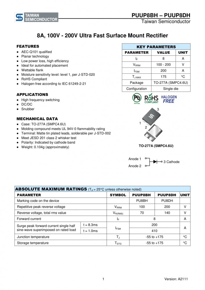 PUUP8BH datasheet page 1