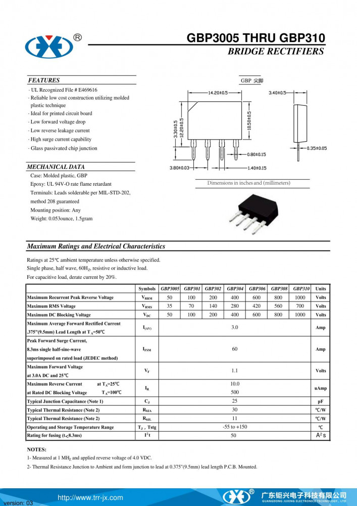 JUXING GBP310 datasheet page 1
