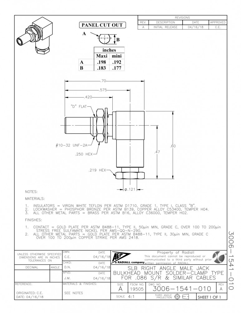 Radiall 3006-1541-010 product drawing