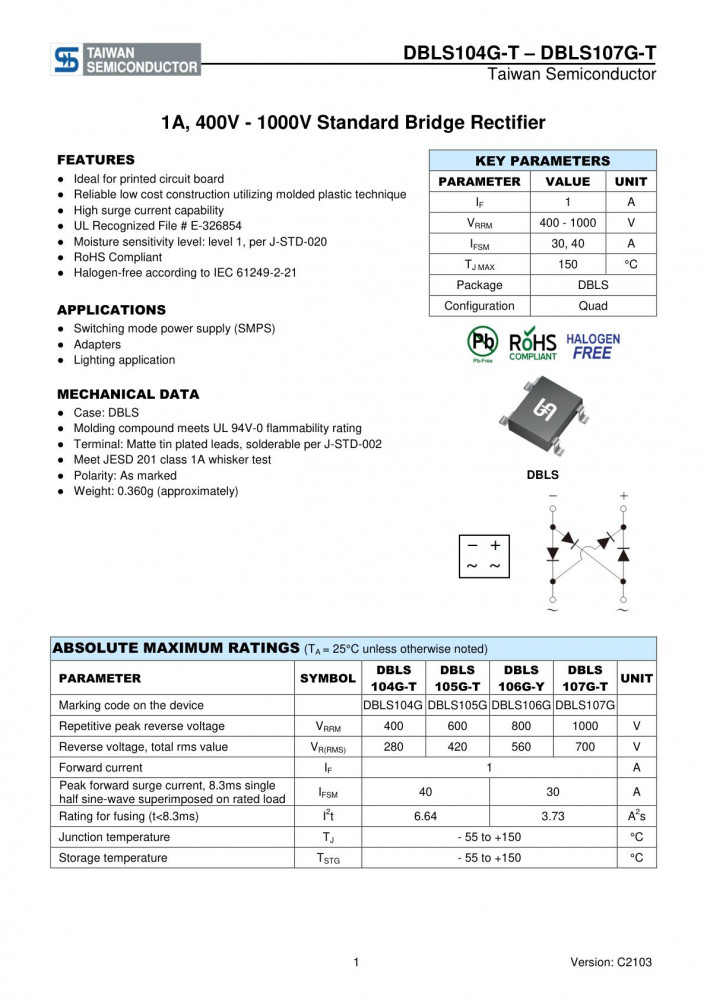 DBLS105G-T datasheet page 1