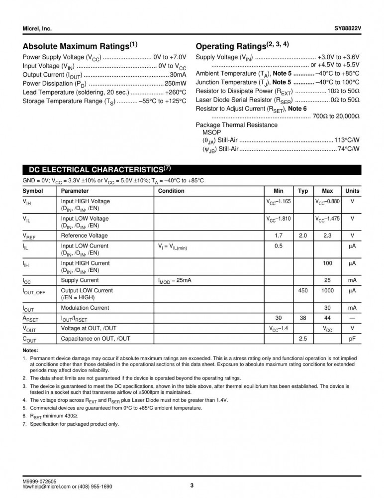 SY88822V datasheet preview, page 3