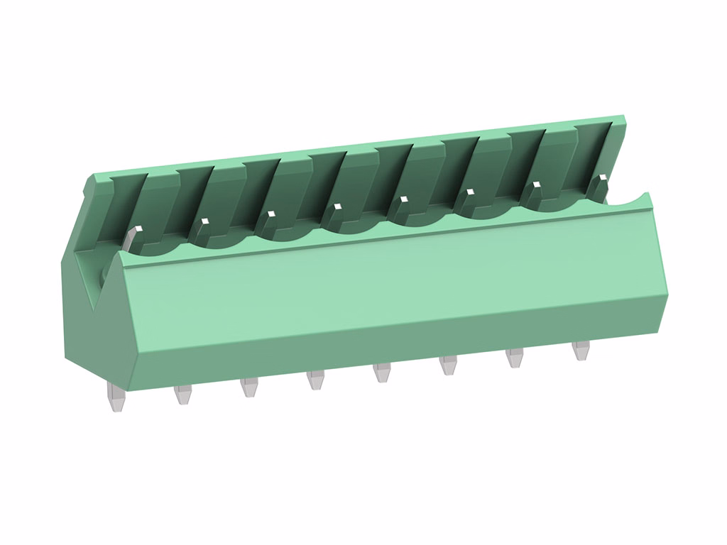 5.00mm Pitch Eurostyle 45° Angle PCB Header, Open Ends, 8 Circuits, Green for sale
