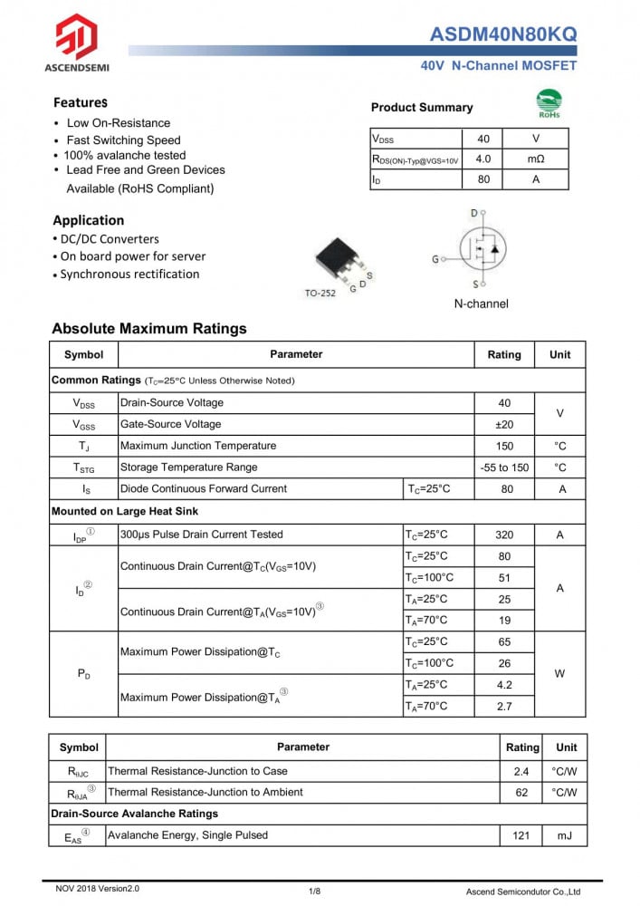 ASDM40N80KQ-R datasheet page 1
