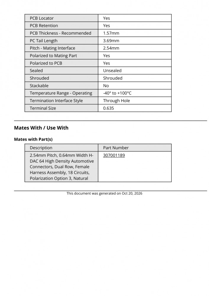 Technical document page 3 for MOLEX 307004186