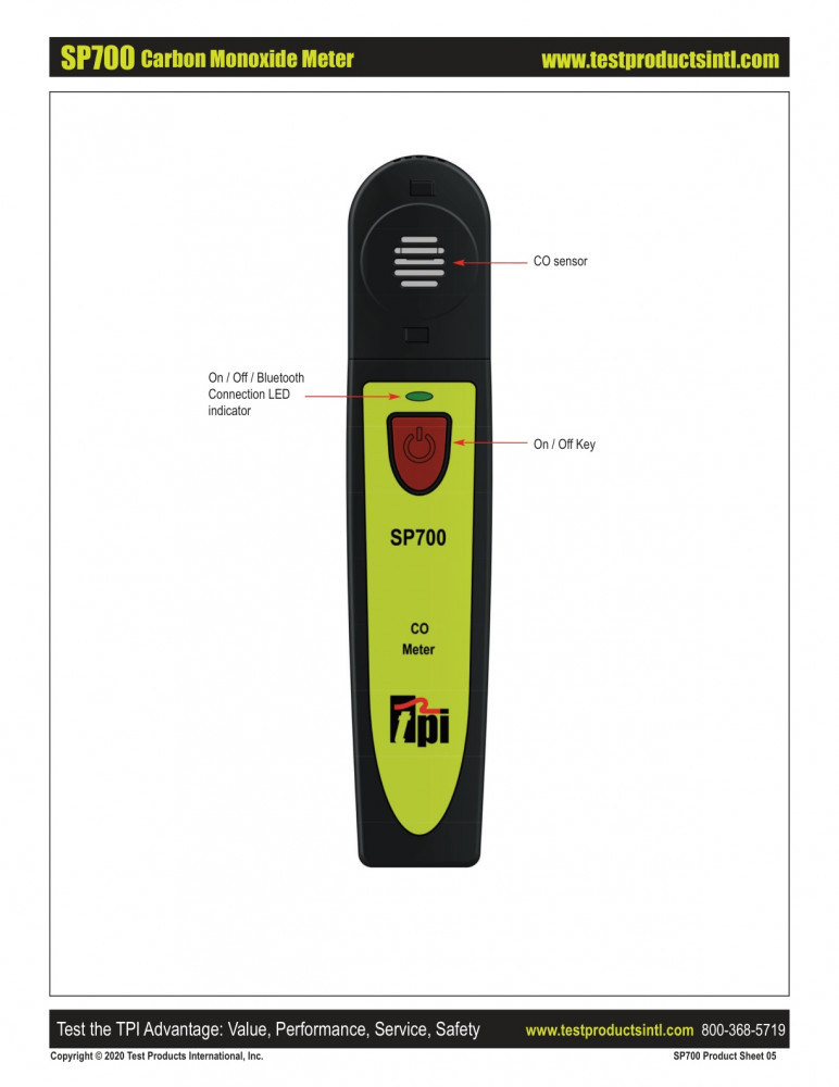 SP700 Carbon Monoxide Meter document image 2