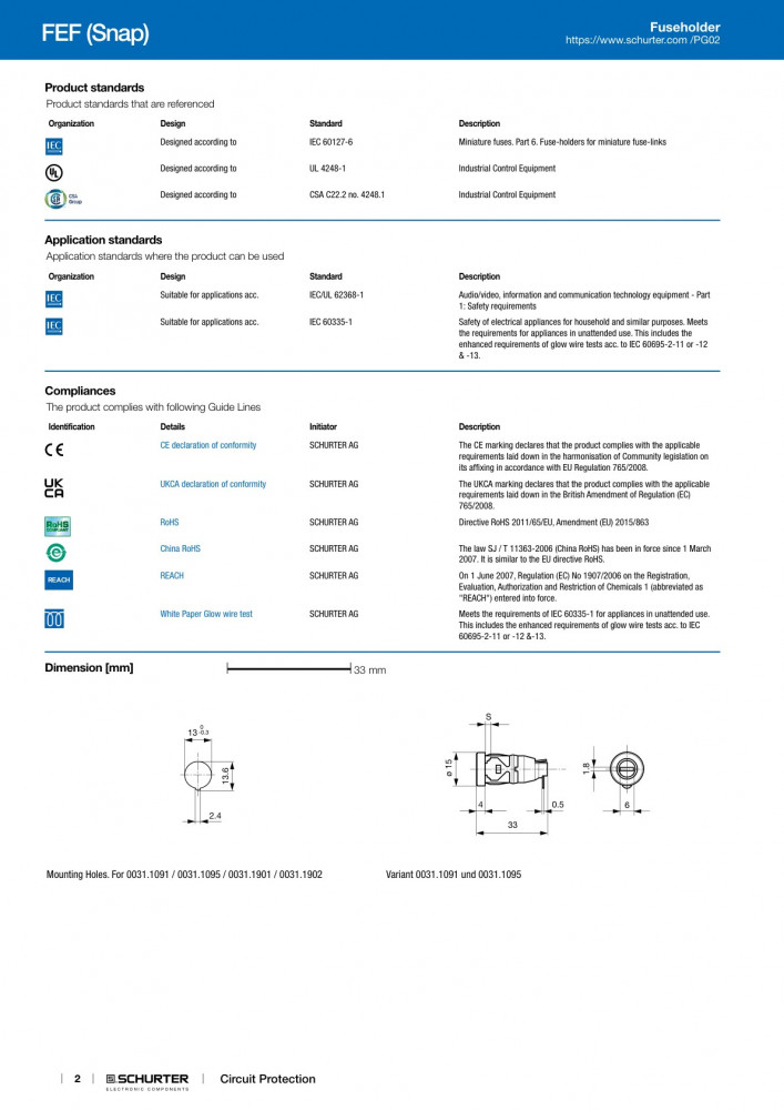 SCHURTER 0031.1913 technical document page 2