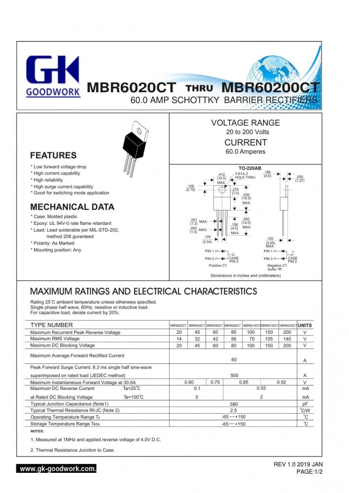 MBR60150CT datasheet page 1