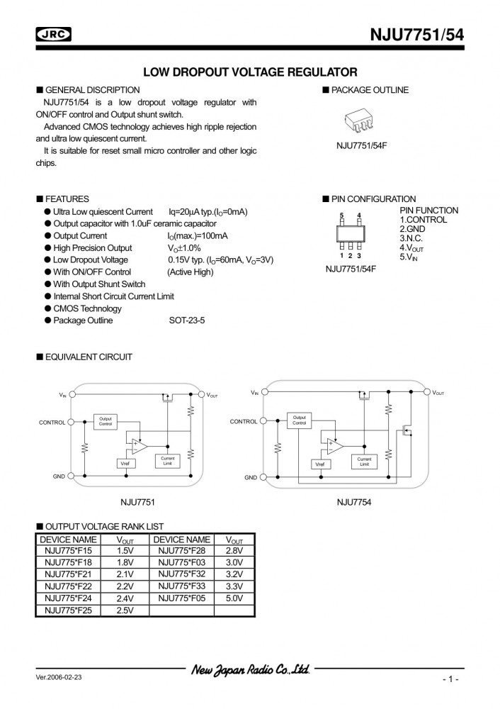 NJU7754 datasheet page 1