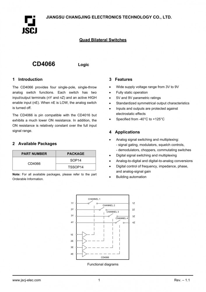 CD4066BDN datasheet page 1