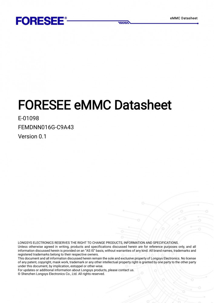 FORESEE eMMC datasheet page 1