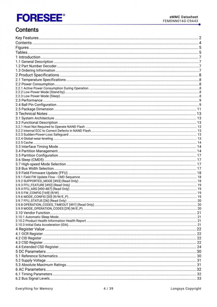 FORESEE eMMC datasheet page 3