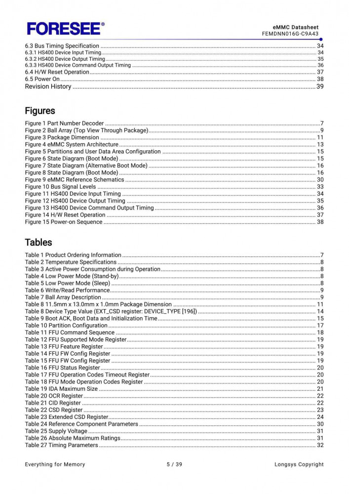 FORESEE eMMC datasheet page 4