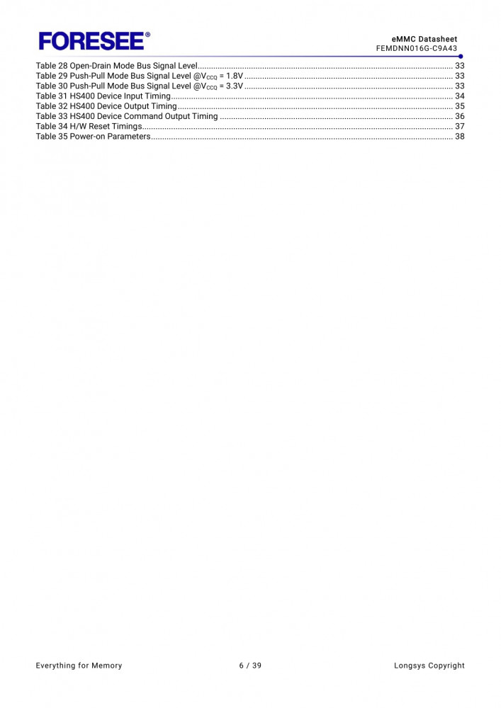 FORESEE eMMC datasheet page 5