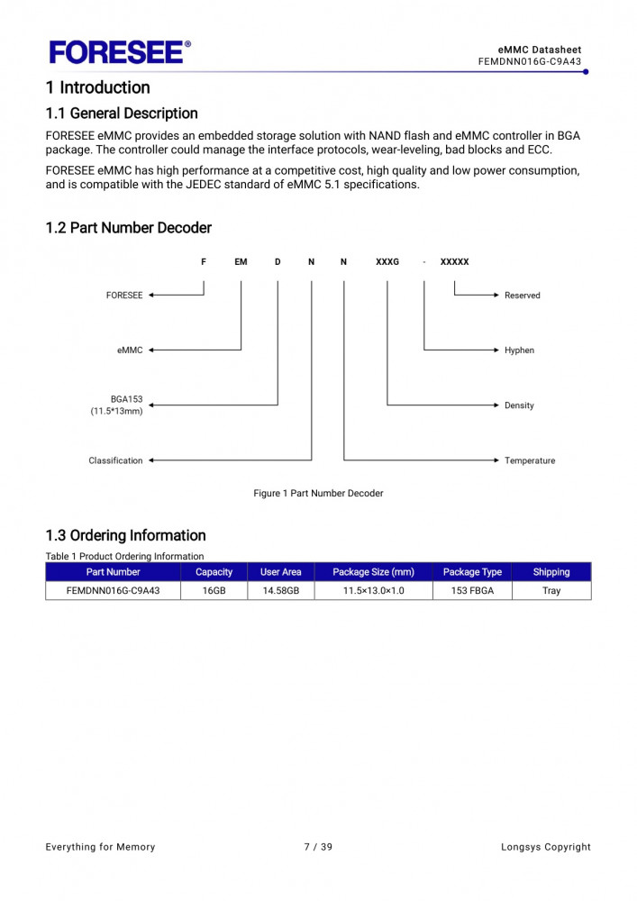 FORESEE eMMC datasheet page 6