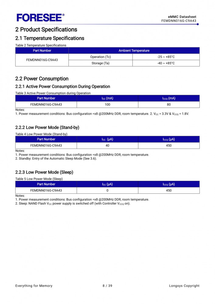 FORESEE eMMC datasheet page 7