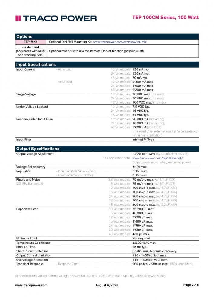 TEP 100CM datasheet page 2