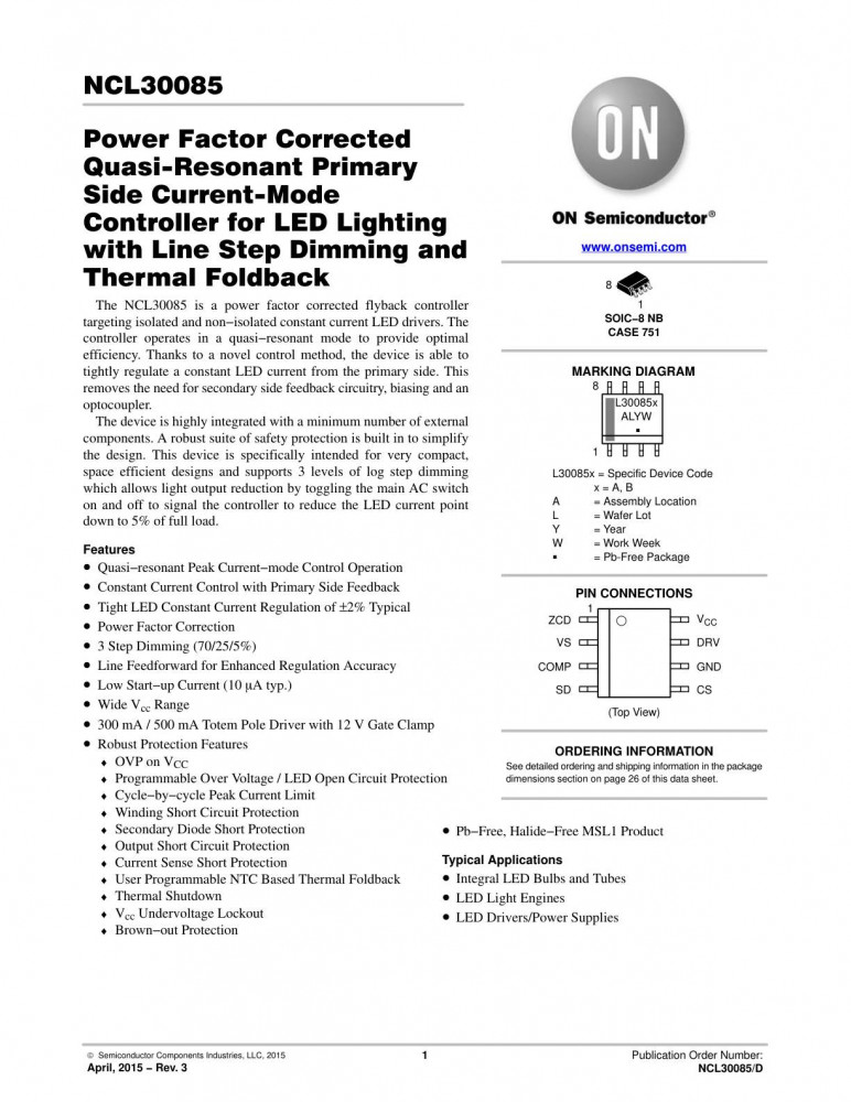 NCL30085 datasheet page 1