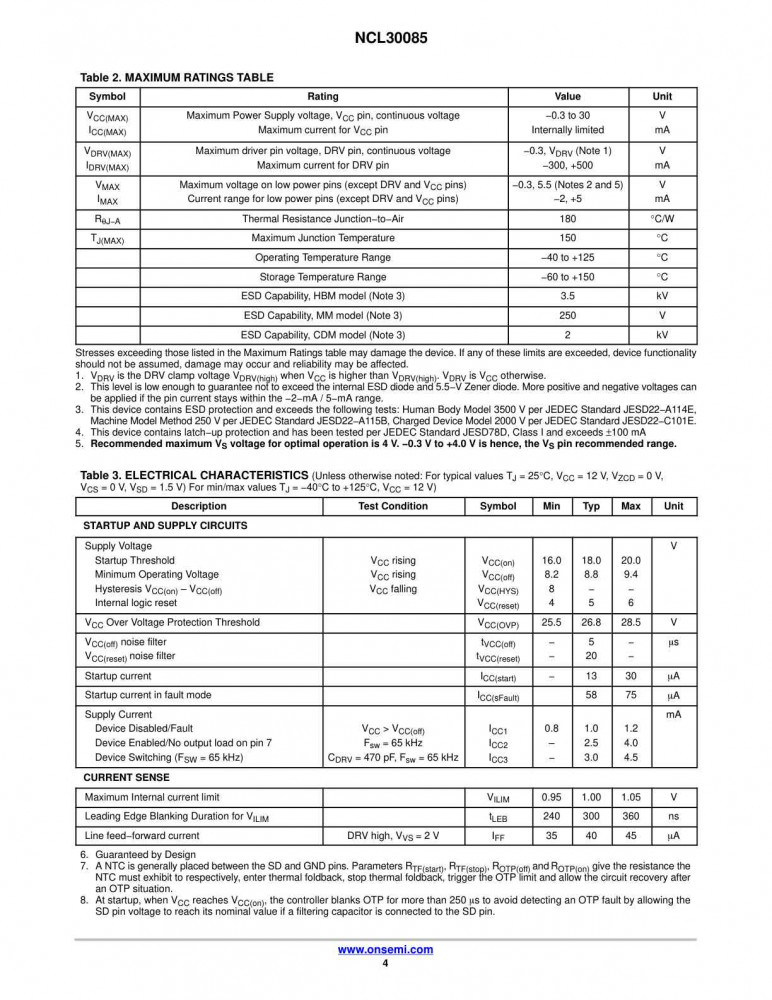 NCL30085 datasheet page 4