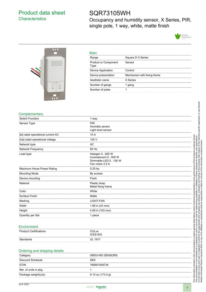 SQR73105WH technical document page 1