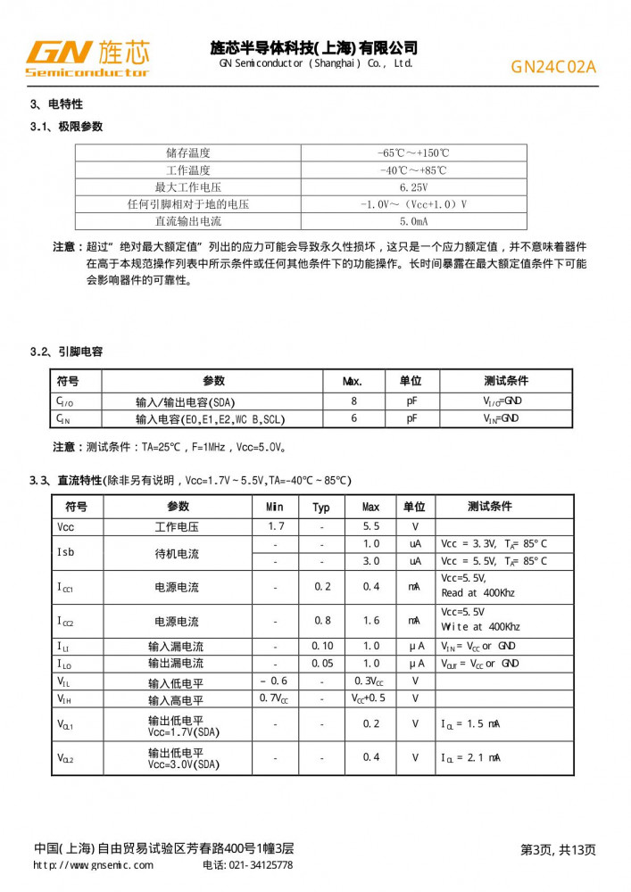 GN24C02A datasheet page 3