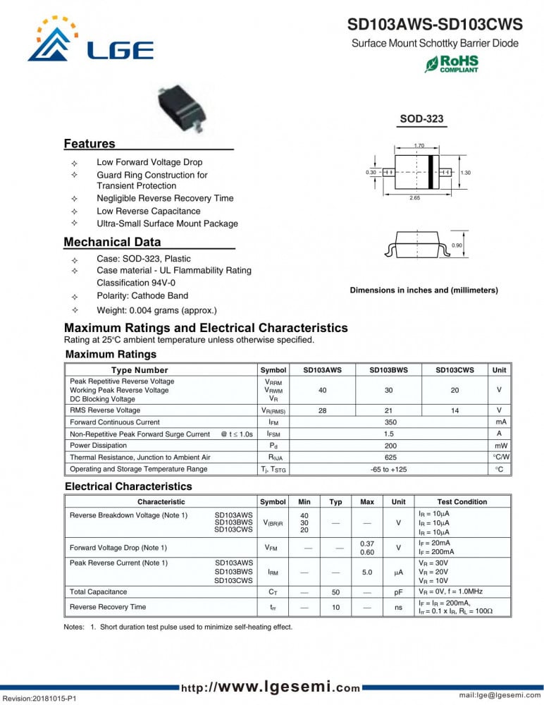 LGE SD103AWS datasheet page 1