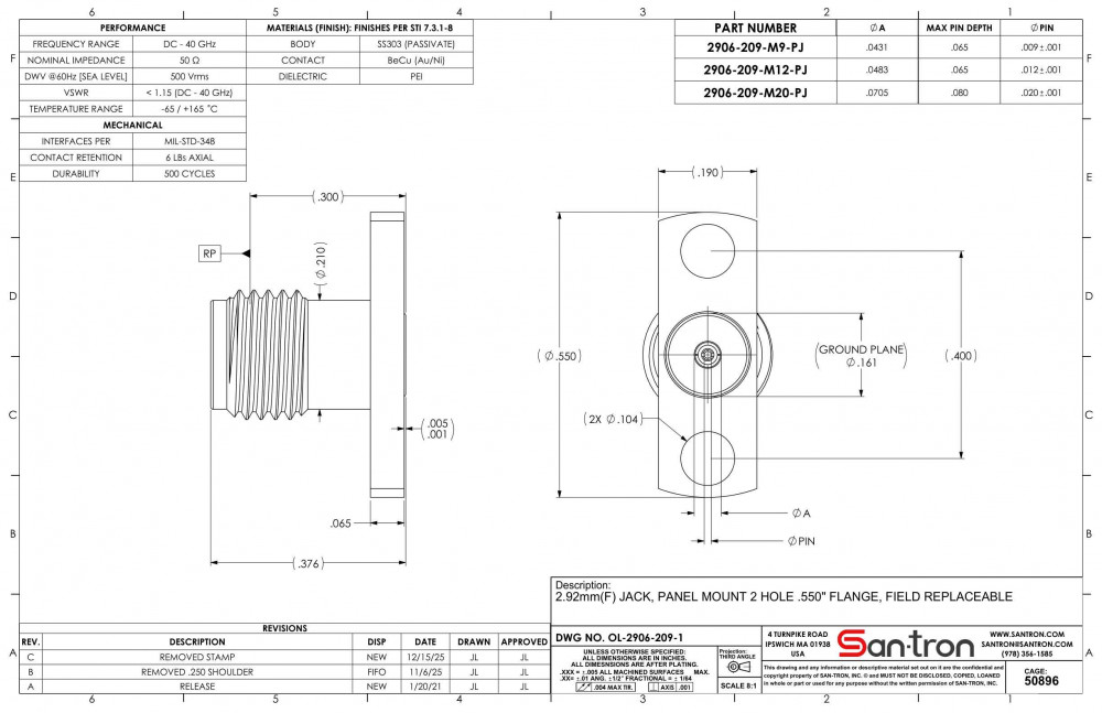 SAN-TRON 2906-209 series technical drawing