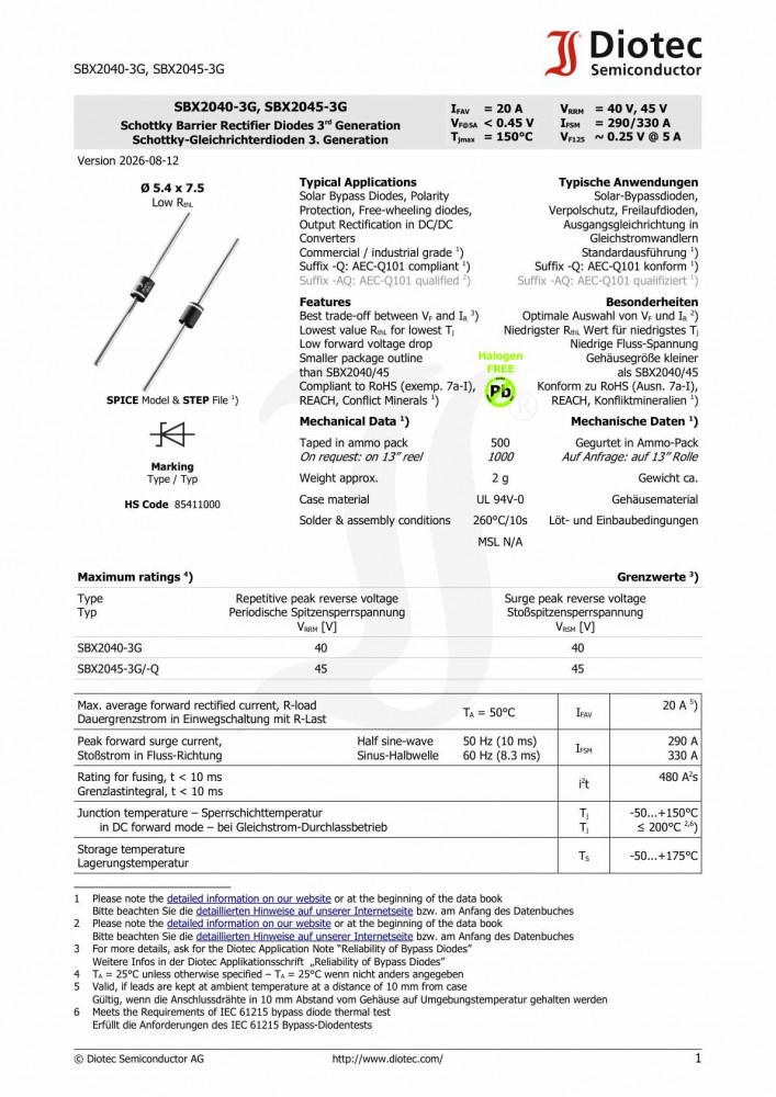 DIOTEC SBX2040-3G datasheet page 1