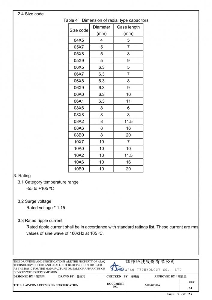 APAQ AREP specification page 3