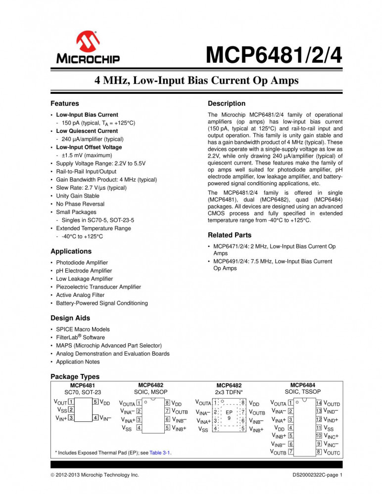 MCP6484 datasheet page 1