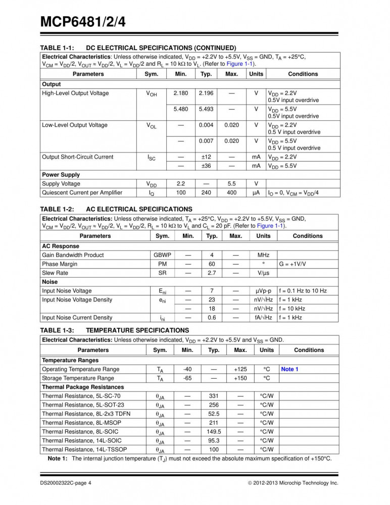 MCP6484 datasheet page 4