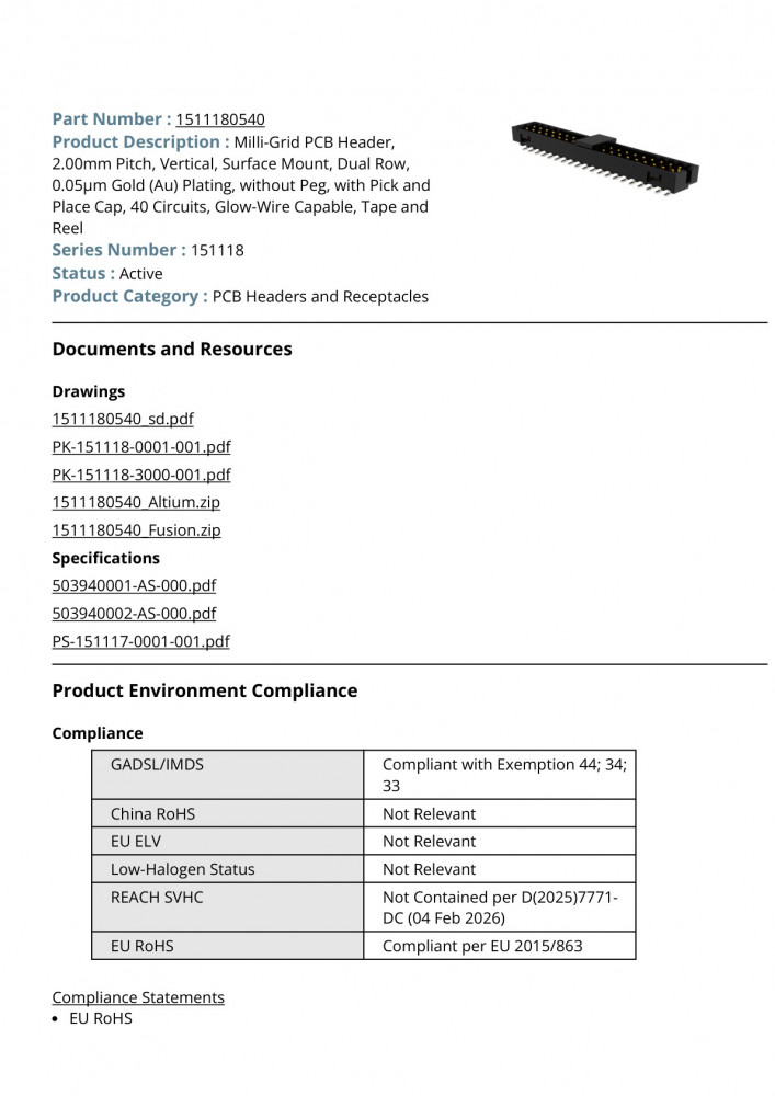 Molex 151118 specification page 1