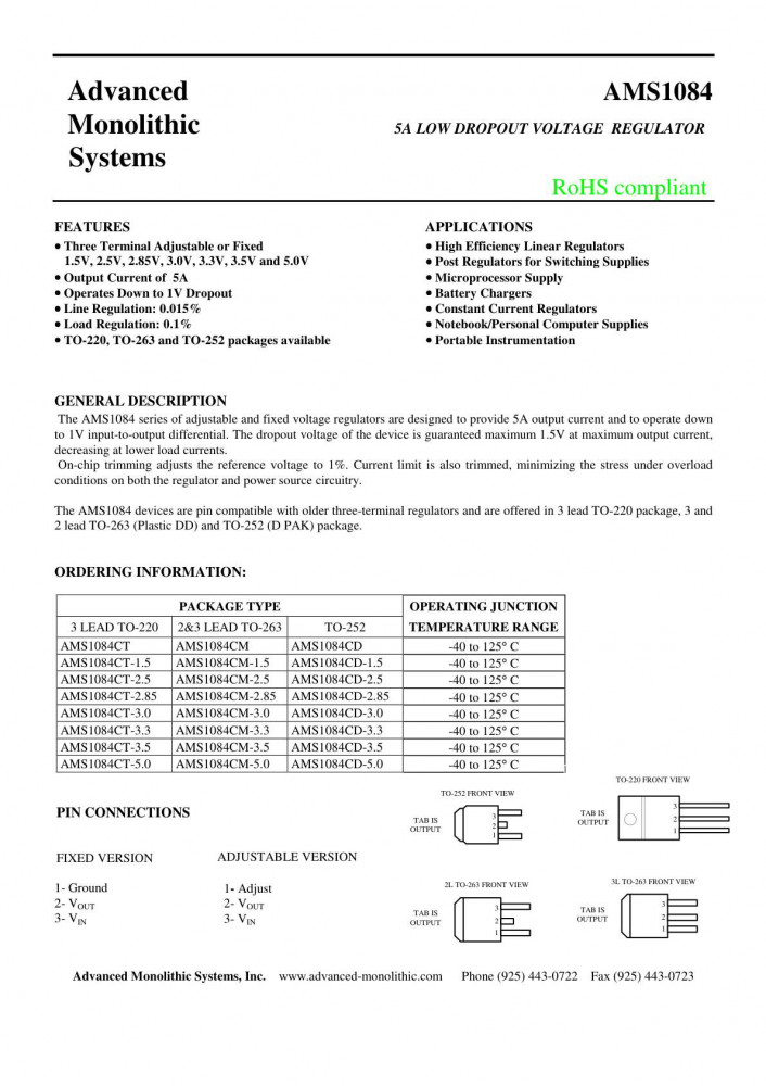 AMS1084 datasheet page 1