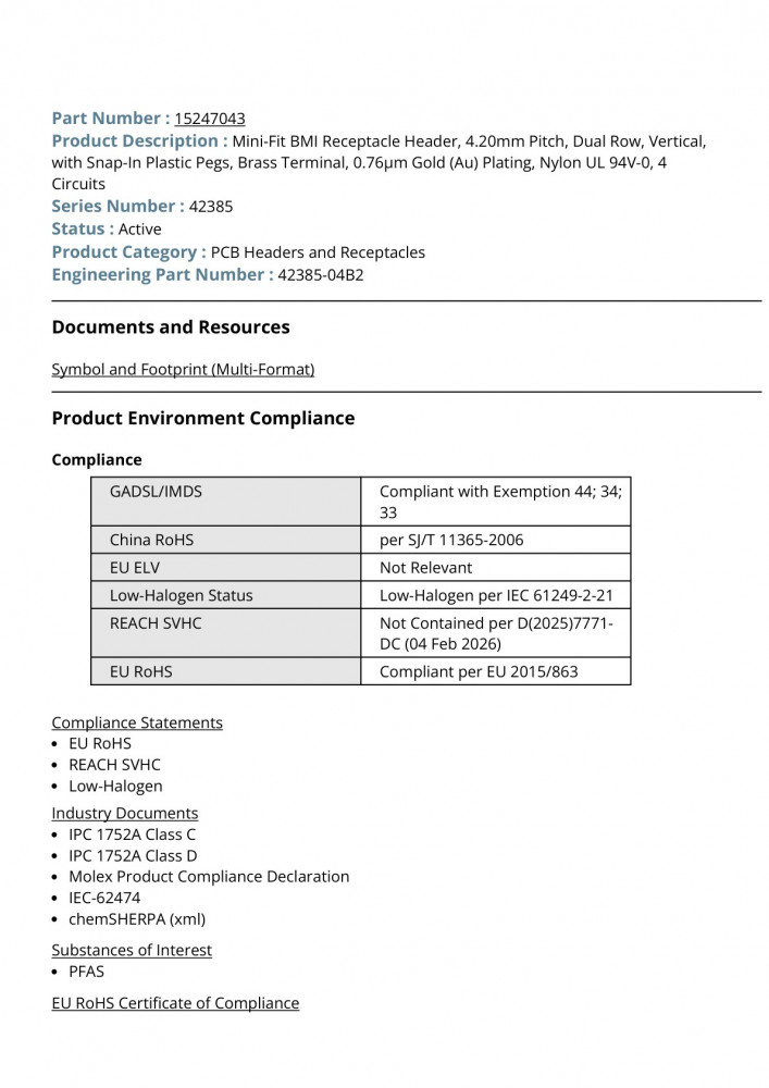 MOLEX MINI-FIT Jr. specification page 1
